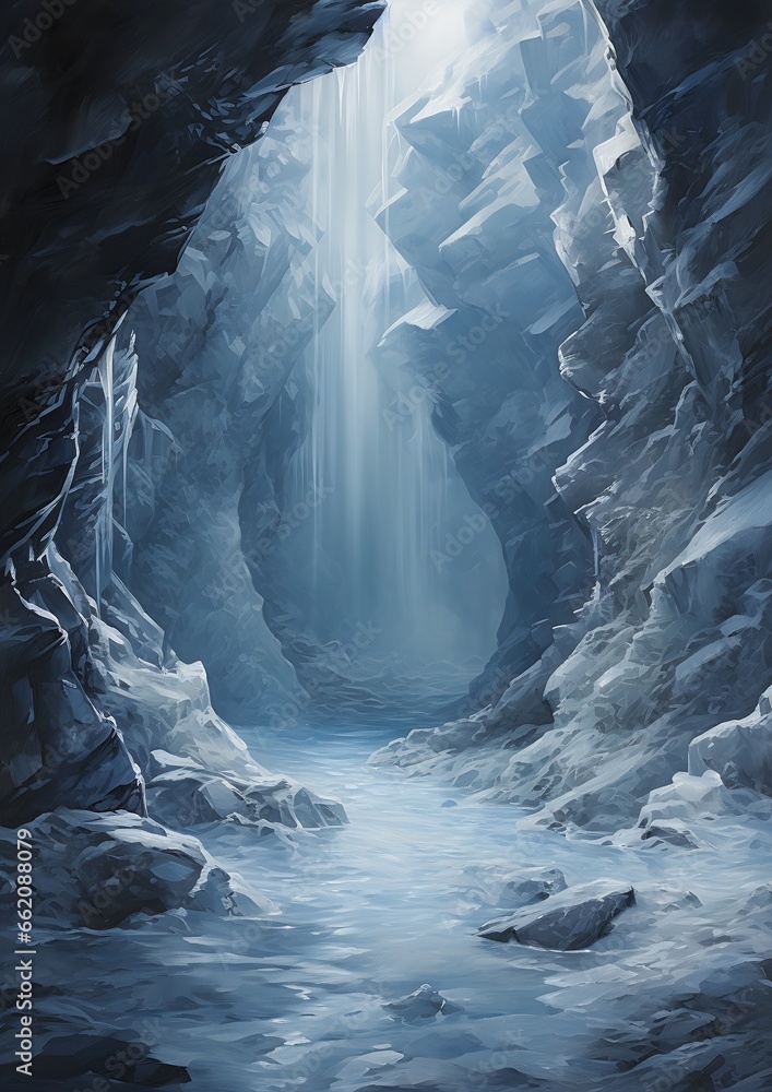 cave waterfall coming out monochromatic ice arrows depths soft diffuse ...
