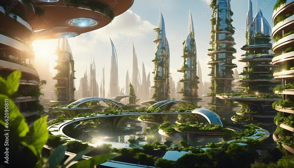 Ecological future city concept with carbon neutral footprint against ...