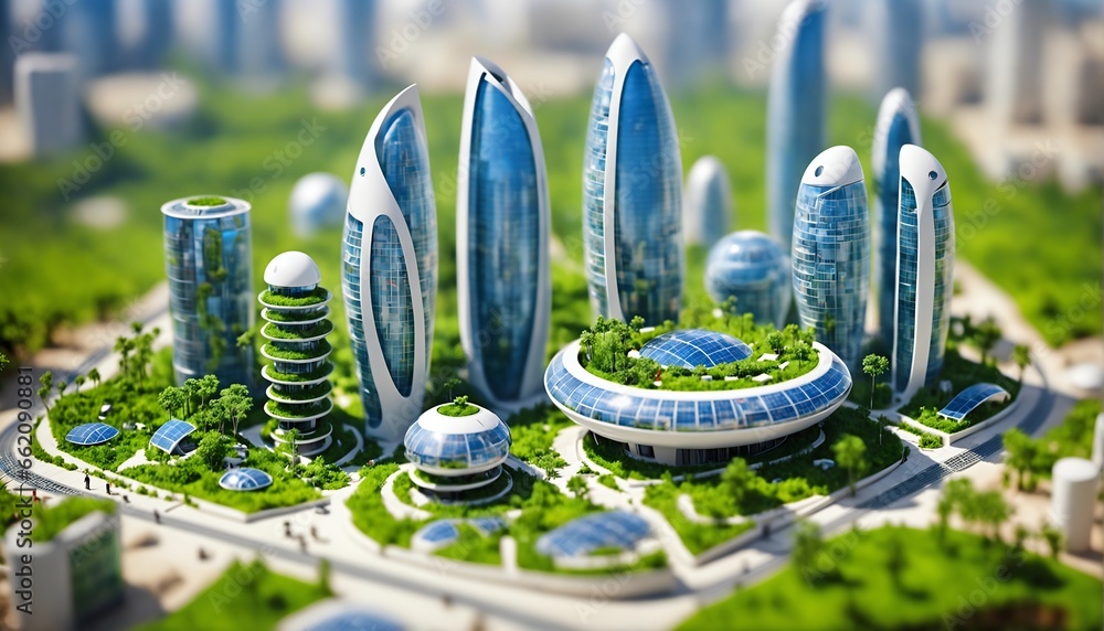 Ecological future city concept with carbon neutral footprint against ...