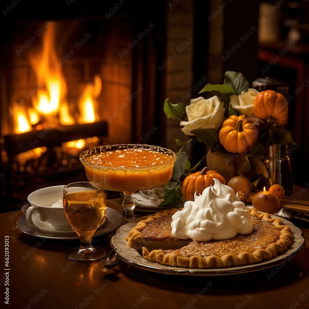 Desserts are enjoyed by the fireside, with pumpkin pie and whipped ...