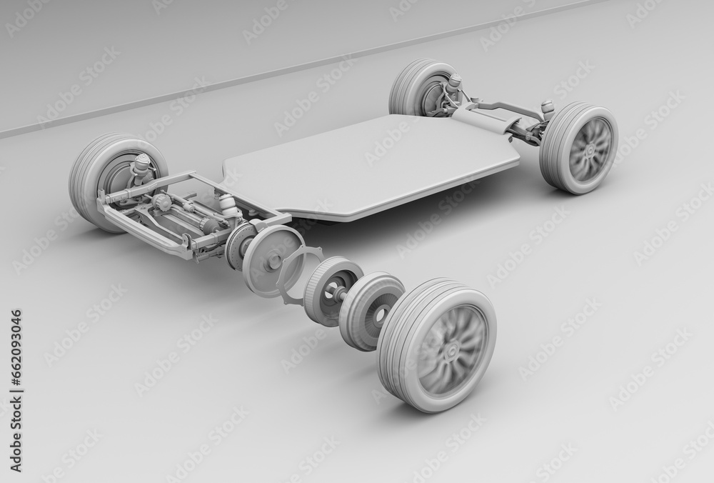 Clay rendering of Electric Car undercarriage equipped with In-wheel ...