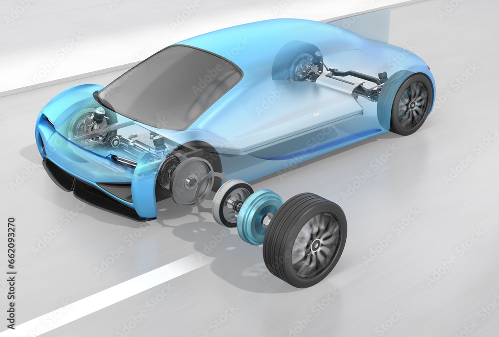 Technical drawing of Electric Car equipped with In-wheel motors in ...