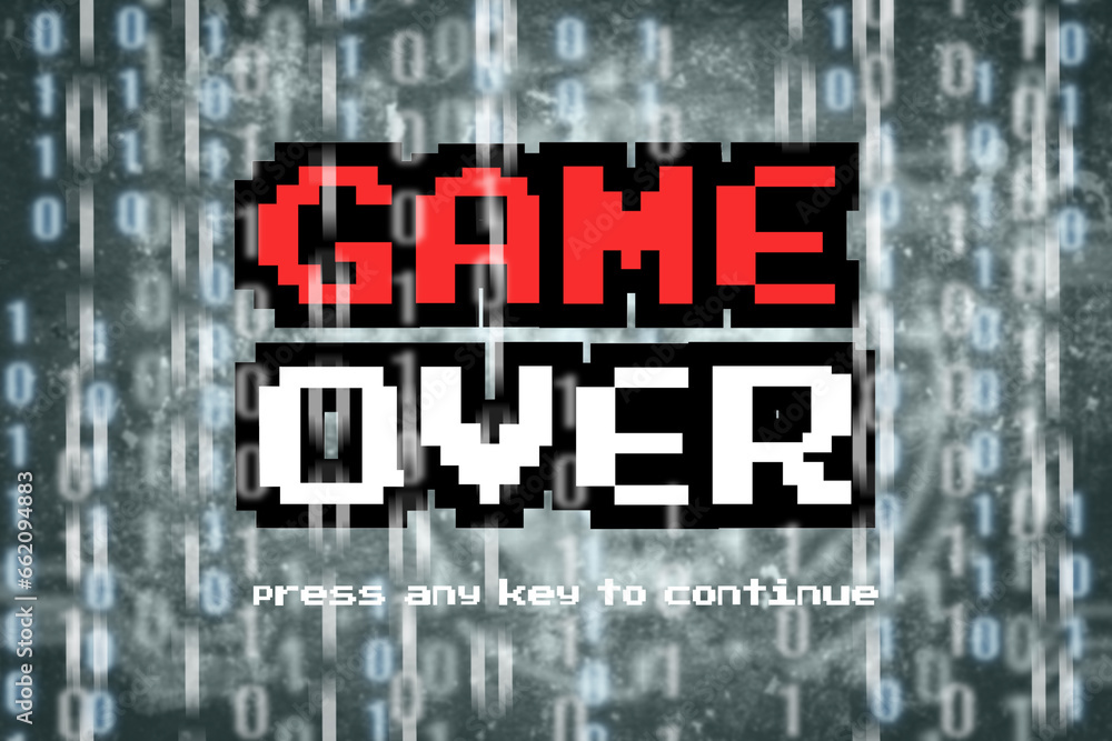 Game Over. binary code. Sci-fi screen background red binary code ...