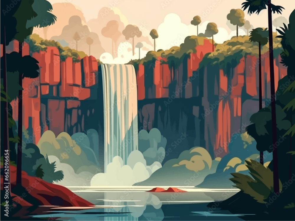 Beautiful abstract waterfall cartoon, anime background. Waterfall in ...