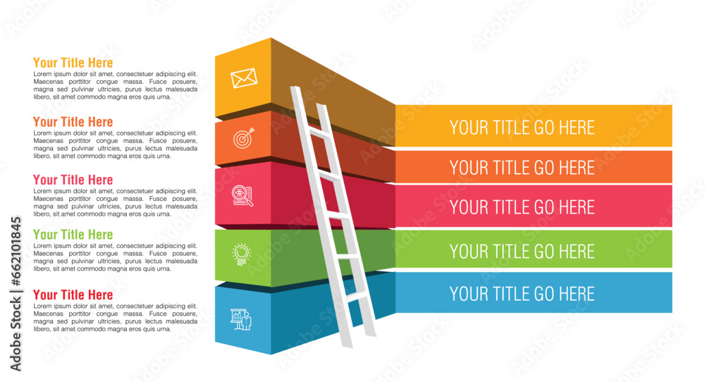 Ladder with square box business infrographic with five steps. Suitable ...