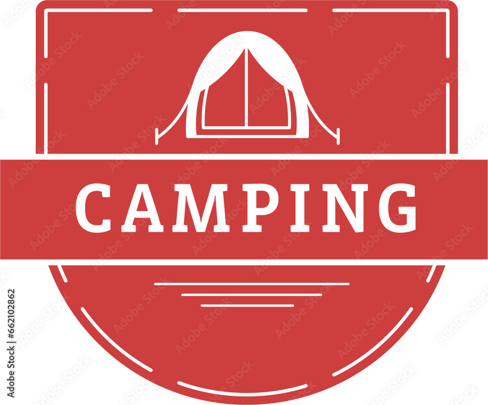 Digital png illustration of red badge with camping text on transparent ...