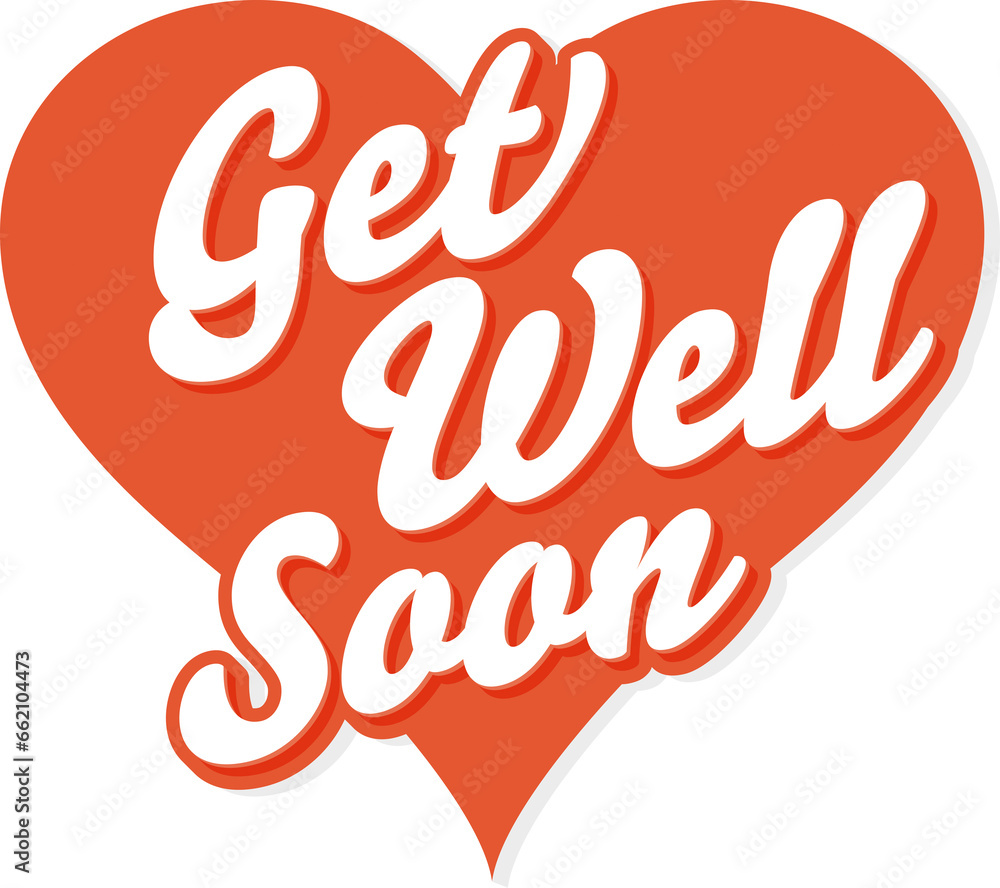 Digital png illustration of heart with get well soon text on ...