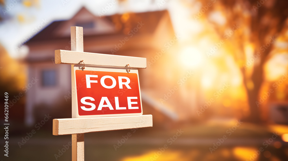 home for sale sign with blurred background house Stock Illustration ...