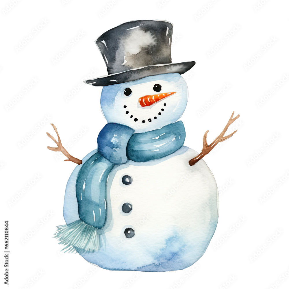 Snowman watercolor clipart on transparent background. Generative AI ...