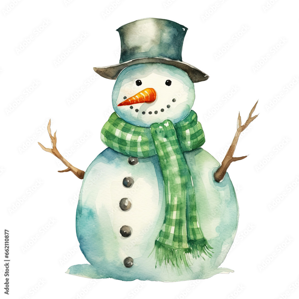 Snowman watercolor clipart on transparent background. Generative AI ...