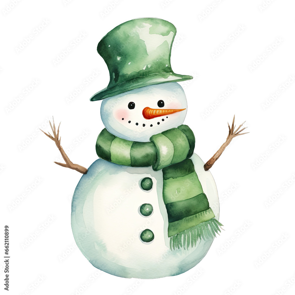 Snowman watercolor clipart on transparent background. Generative AI ...