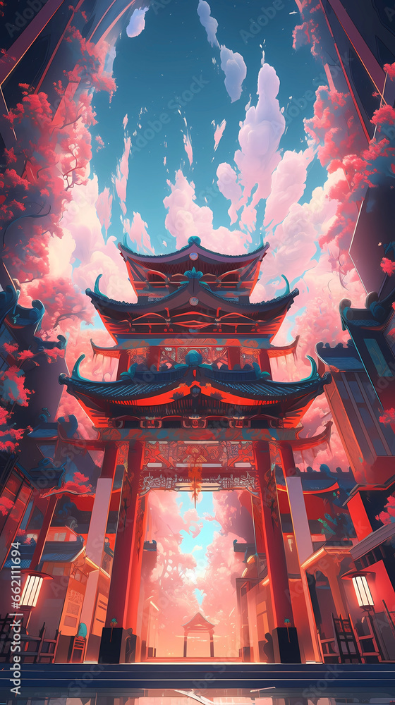 Hand drawn cartoon animation Chinese style festival atmosphere street ...