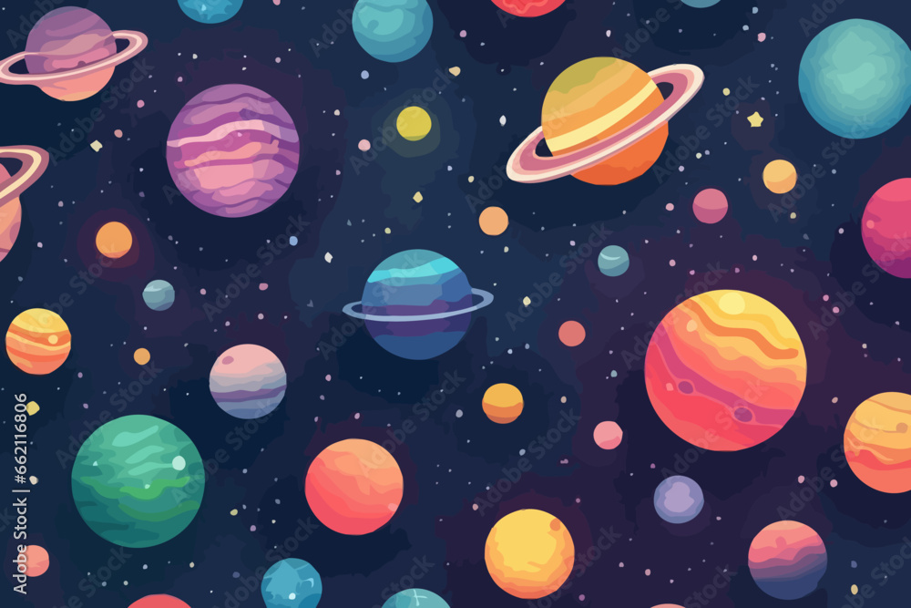 Exoplanets quirky doodle pattern, wallpaper, background, cartoon ...