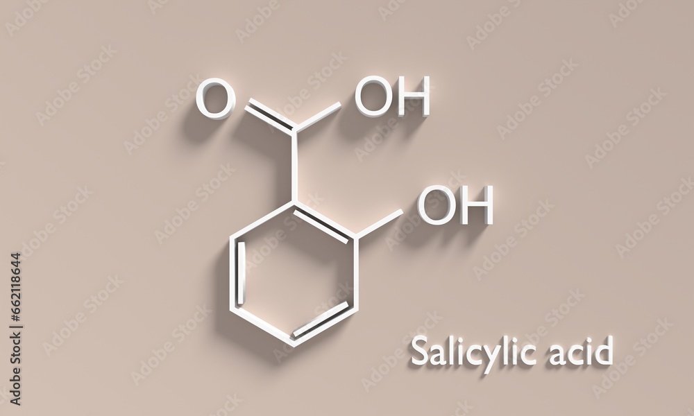 Salicylic acid molecule. Used in cosmetics, in dermatological medicines ...
