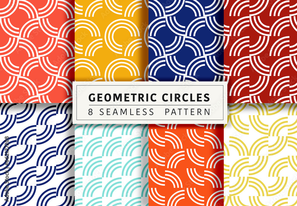 Mockup of 8 customizable repeatable patterns, curved lines and circular ...
