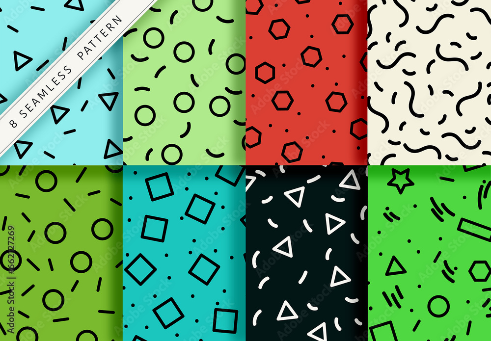 Mockup of 8 customizable repeatable bright patterns and shapes Stock ...
