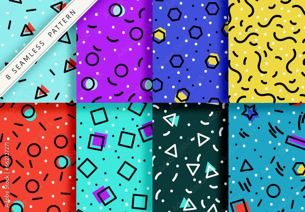 Mockup of 8 customizable repeatable bright funky graphic backgrounds ...