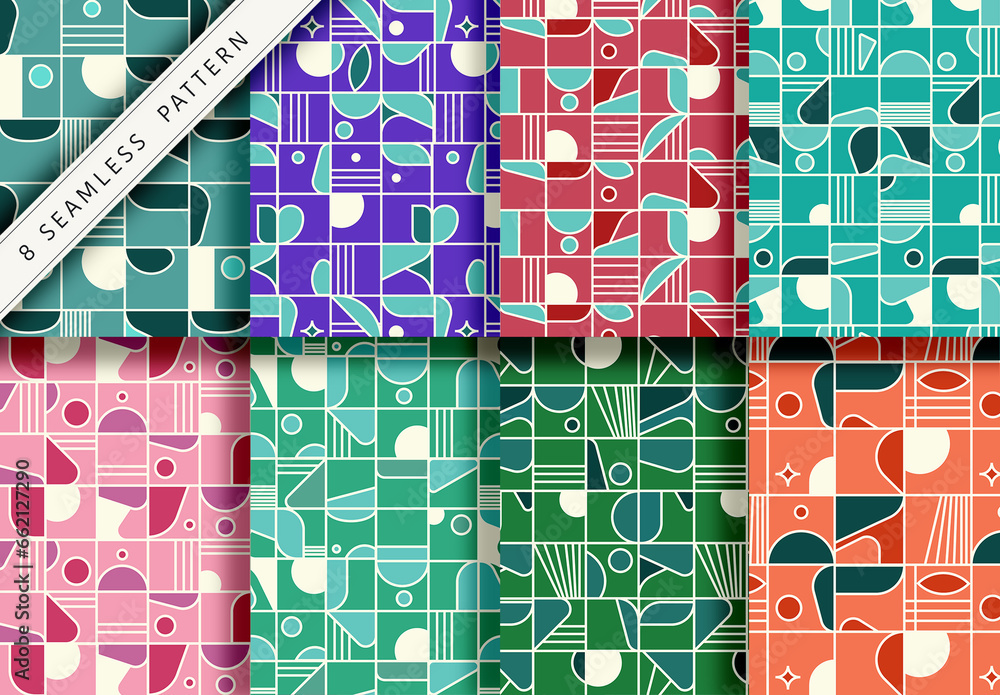 Mockup of 8 customizable repeatable retro detailed geometric patterns ...