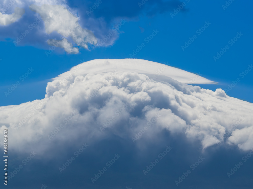 Clouds that completely covered Rishiri Island, a volcanic island ...