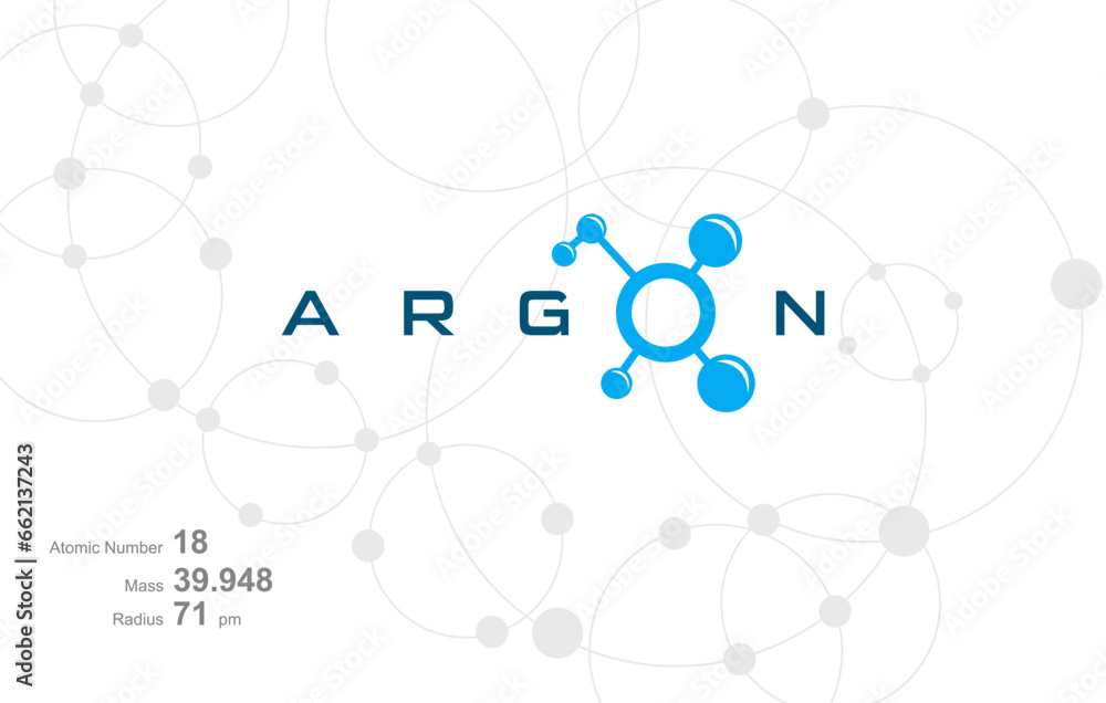Modern logo design for the word "Argon". Argon is an atom in the periodic system of atoms. Stock ...
