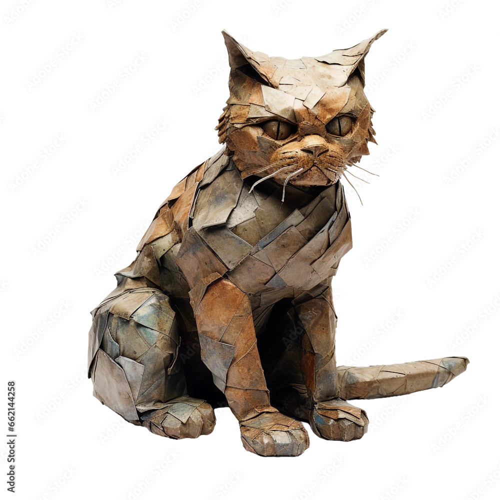 Paper Mache cat statue. isolated object, transparent background Stock ...