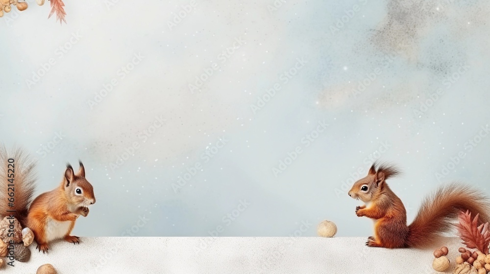 space for text on light textured background surrounded by squirrels ...