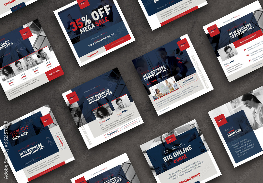 Business Conference Event Social Media Post with Blue and Red Accents ...