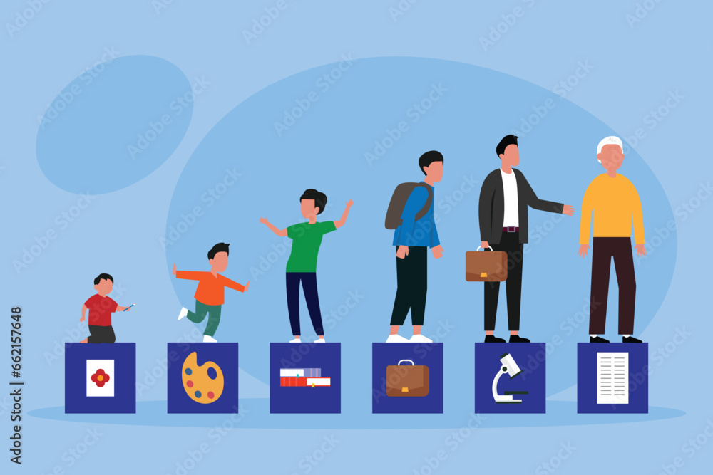Generation of people and stages of growing up - life cycle 2d vector ...