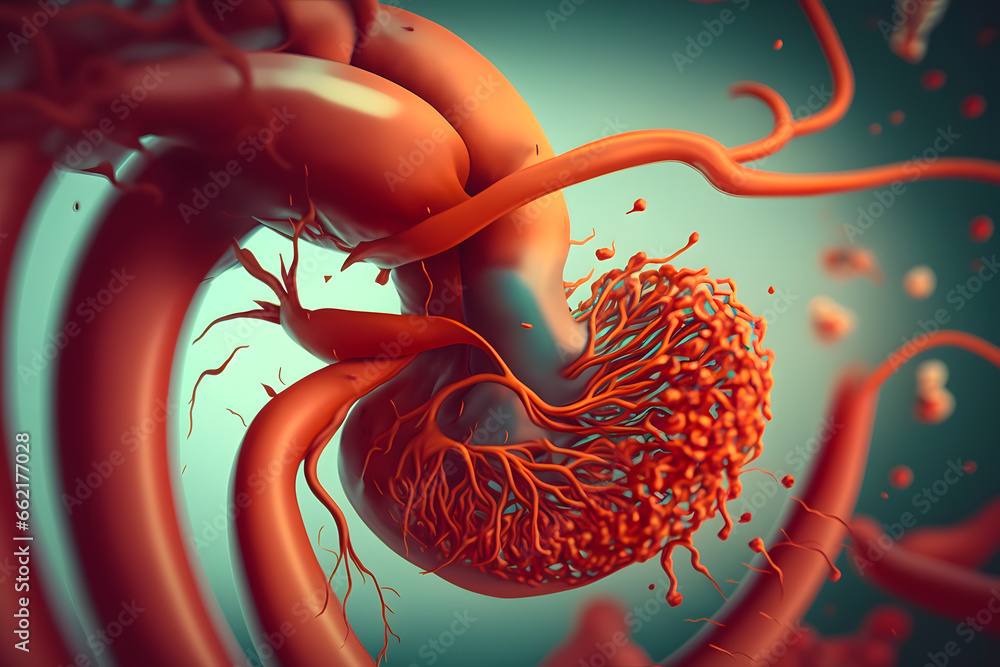 Blood vessel with an enlarged ball filled with blood, blood. A ...