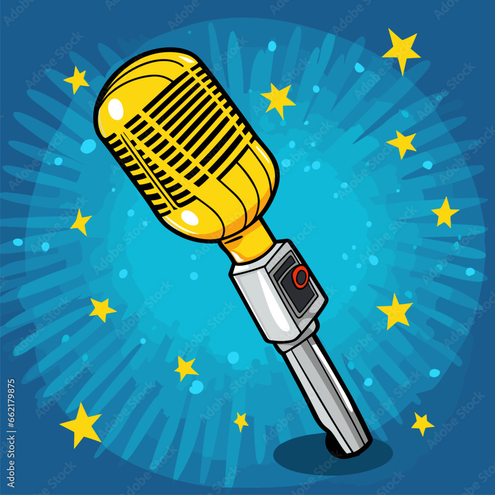 Microphone hand-drawn comic illustration. Microphone. Vector doodle ...
