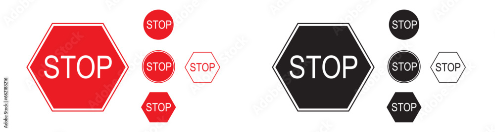 Stop road sign, stop icon, black and white sign, white and red sign ...