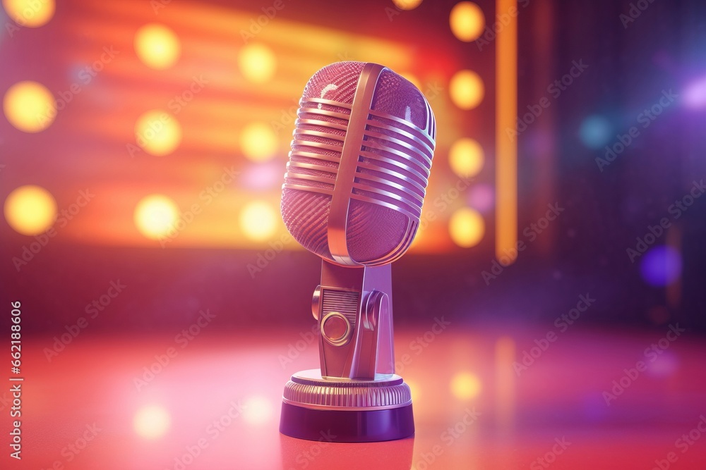 Karaoke competition party. Live singing microphone on show stage ...