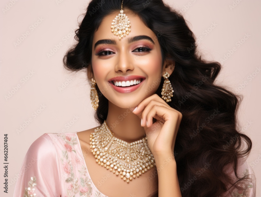 Indian smiling model ready for diwali, wearing Indian outfit manish ...