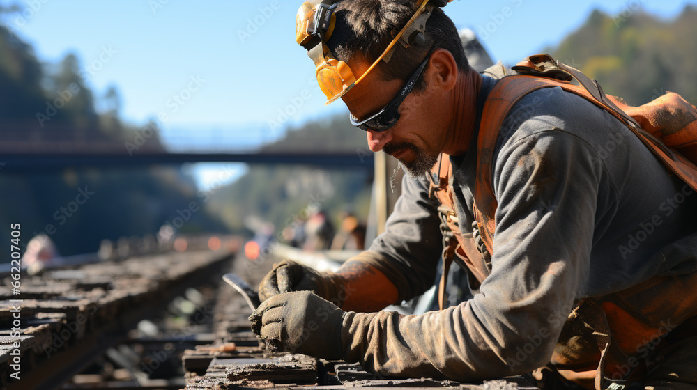 Bridging the Gap: A bridge construction worker poised high above a ...