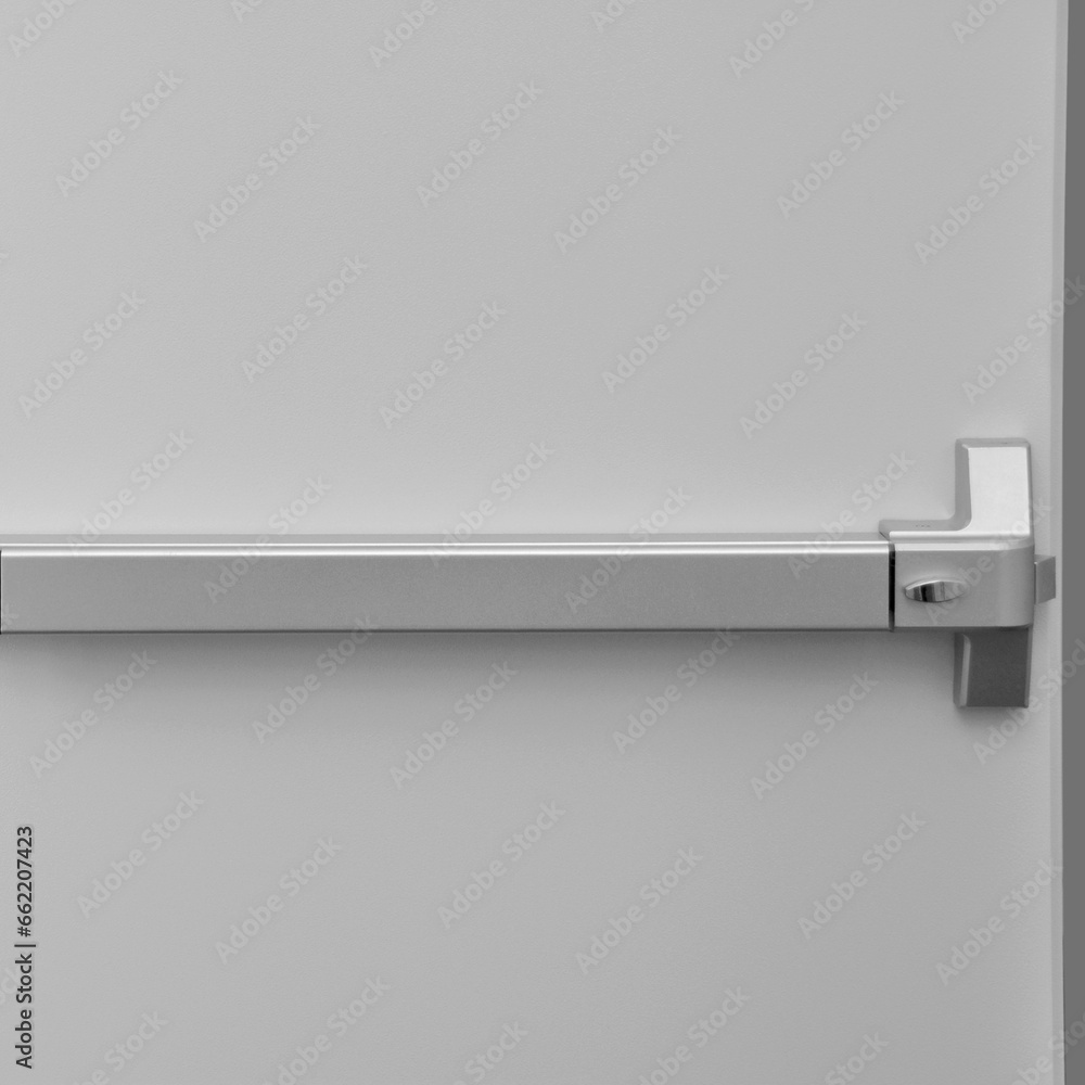 Emergency exit door. Push bar and rail for panic exit Stock Photo ...