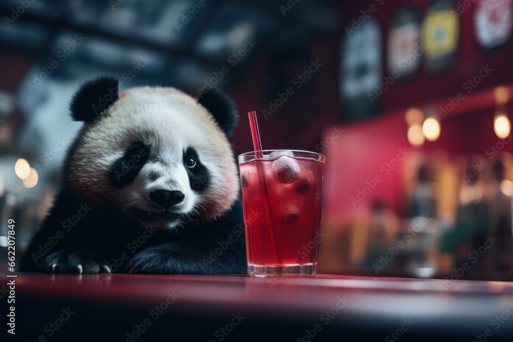 Sad drinking panda with a glass. Stock Illustration | Adobe Stock