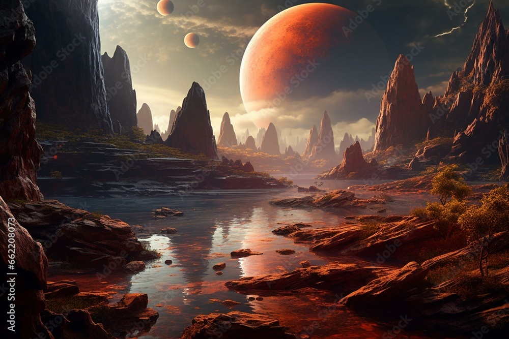 Exploring exoplanets and inhabitable worlds. Generative AI Stock ...