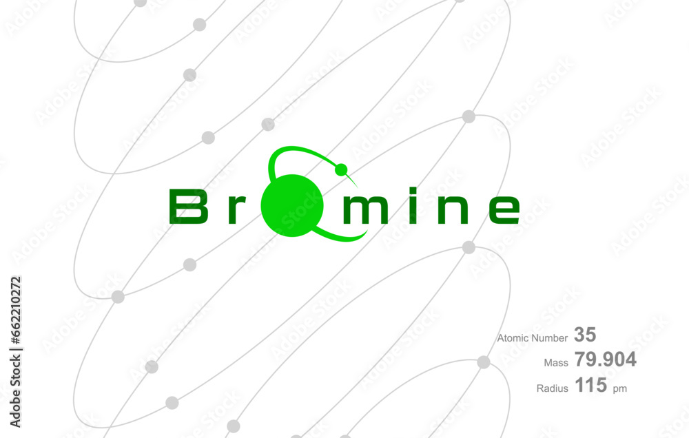 Modern logo design for the word "Bromine" which belongs to atoms in the ...