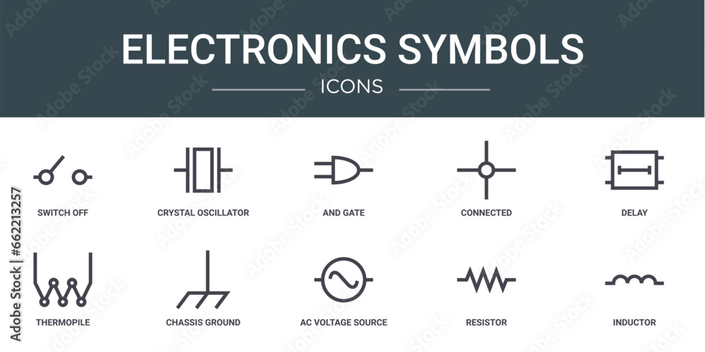 set of 10 outline web electronics symbols icons such as switch off ...