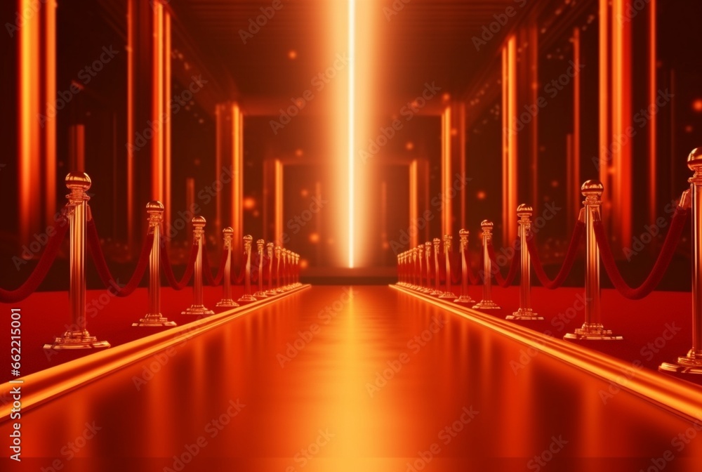 Red Carpet hallway with barriers and red ropes for Cinema and Fashion ...