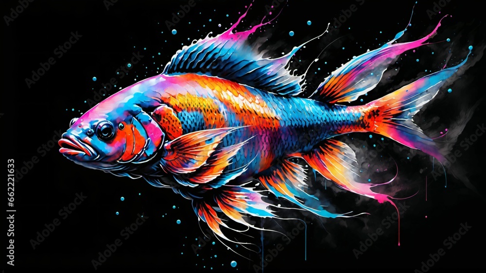 AI generated illustration of a fish in a paint splash art style Stock ...