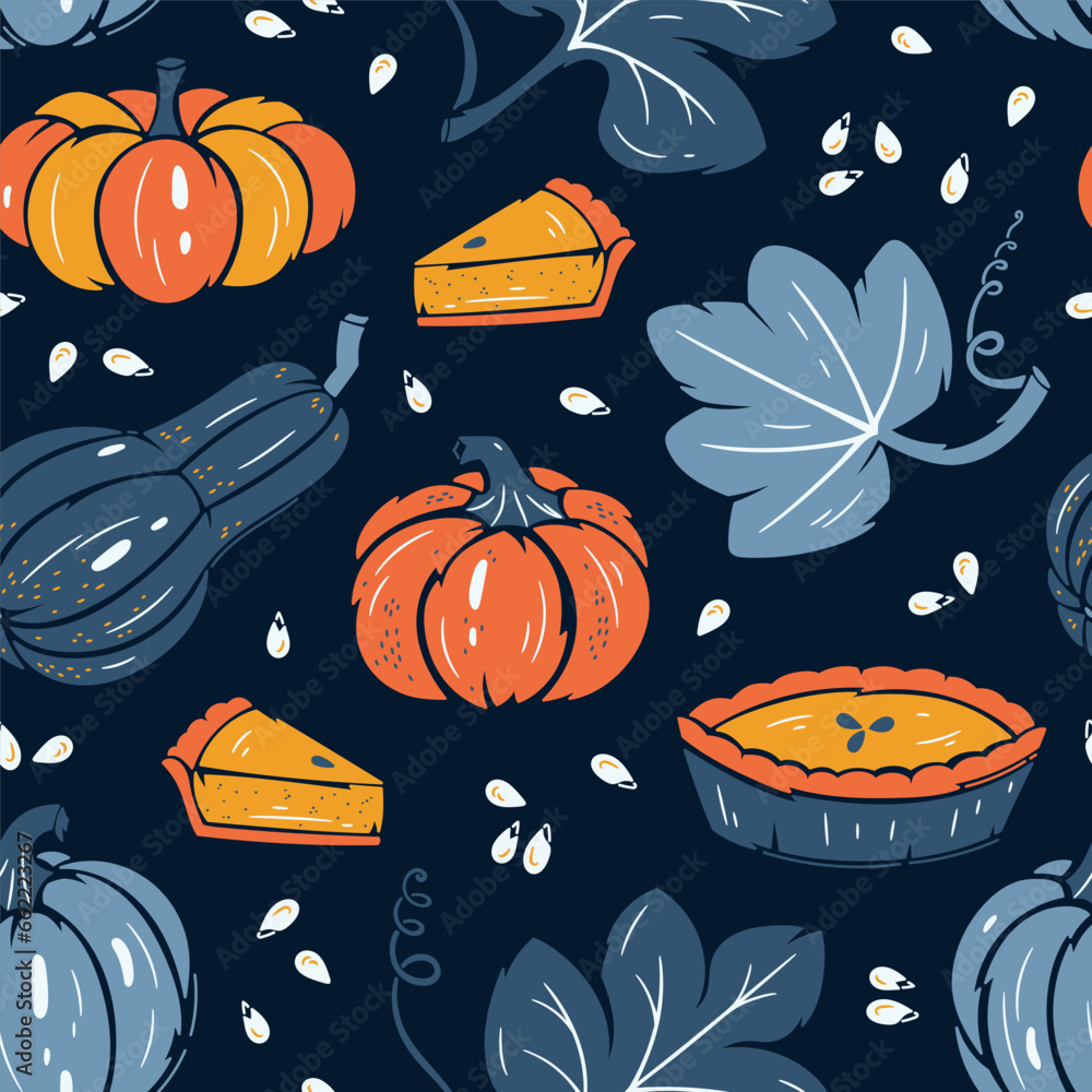 Vector Thanksgiving Day Repeating Blue Background. Autumn Harvest ...