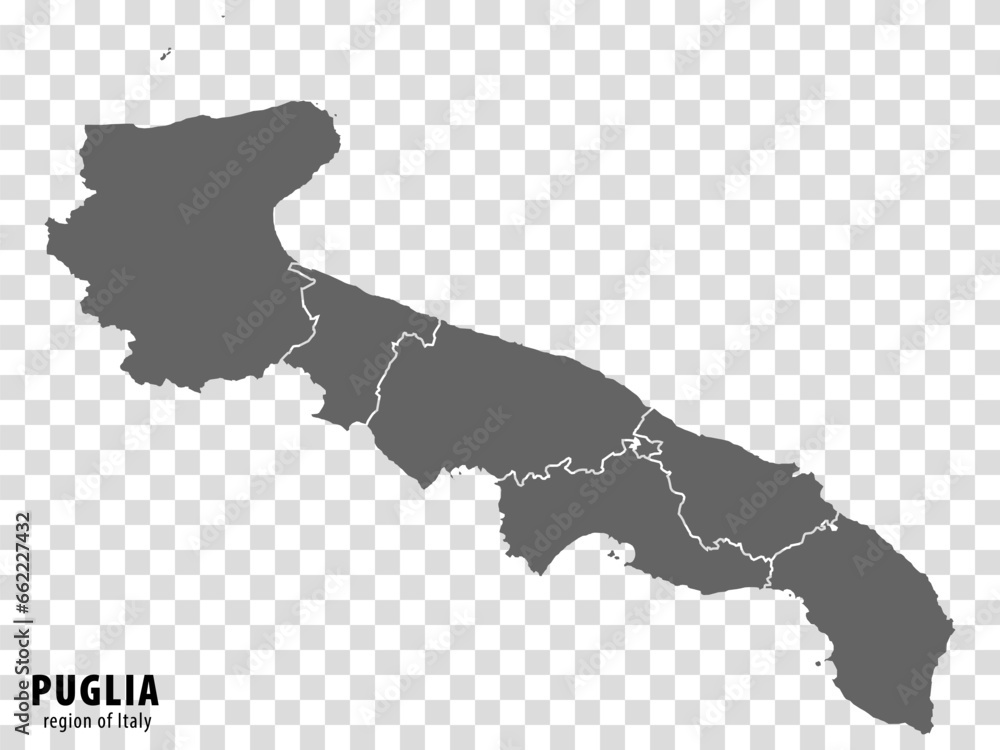 Blank map Apulia of Italy. High quality map Region Apulia with ...