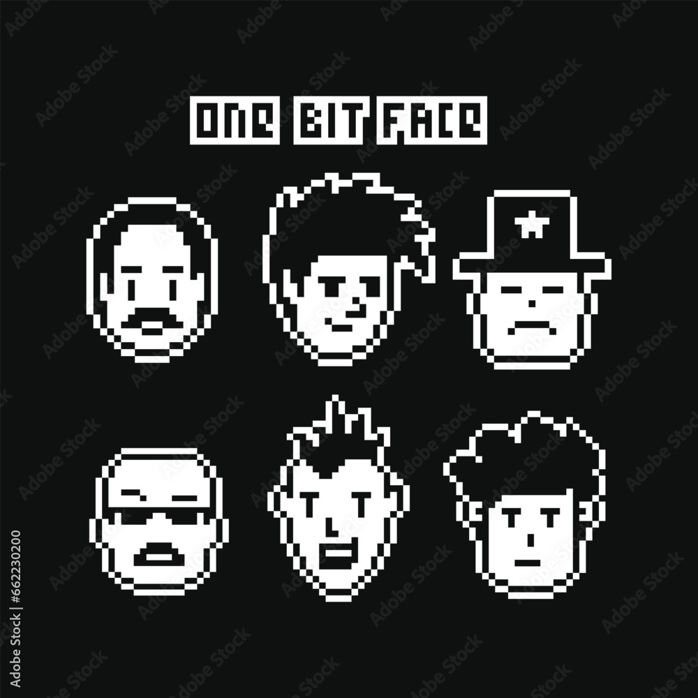 this is character face icon use 1 bit style in pixel art with white ...
