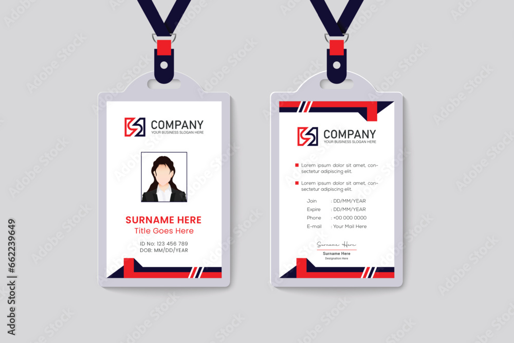 Professional creative employee front and back id card template with ...