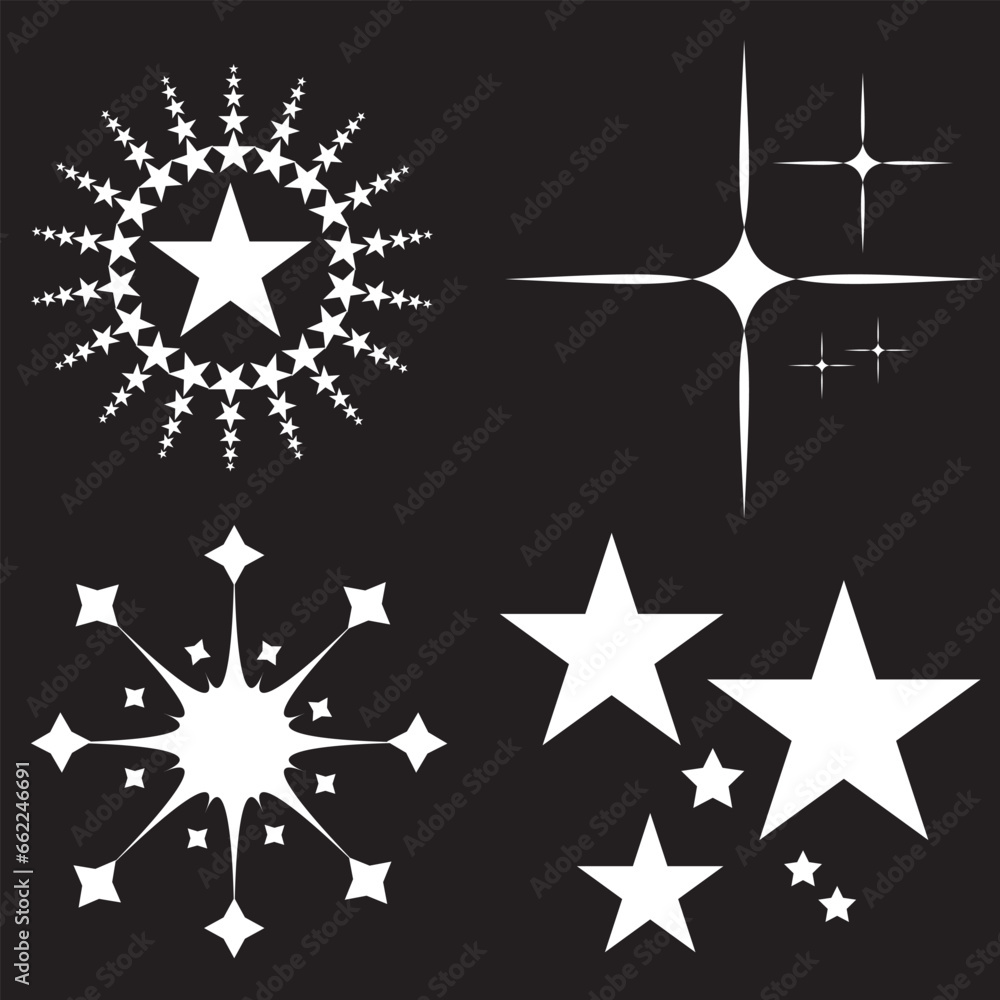 Stars collection. Retro futuristic sparkle icons collection. Different ...