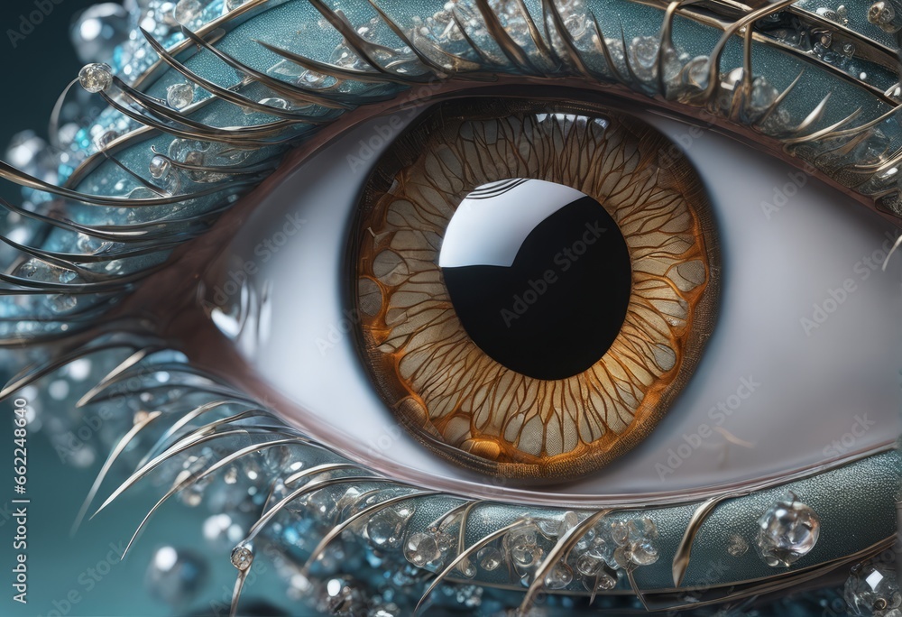 3d illustration of human eye with blue snake eye with a silver ball 3d ...