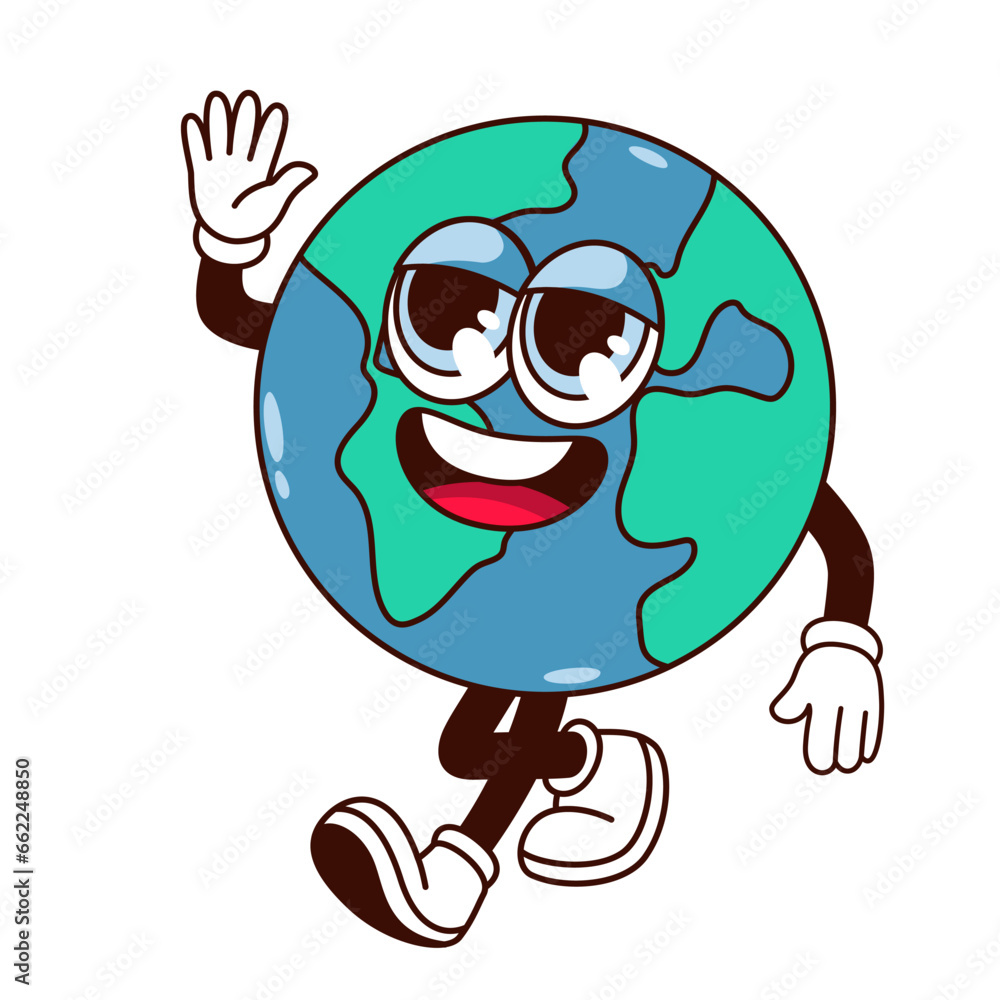 Groovy planet Earth character vector illustration. Cartoon isolated ...