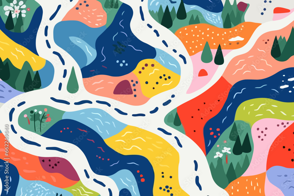 Backcountry roads and pathways quirky doodle pattern, wallpaper ...
