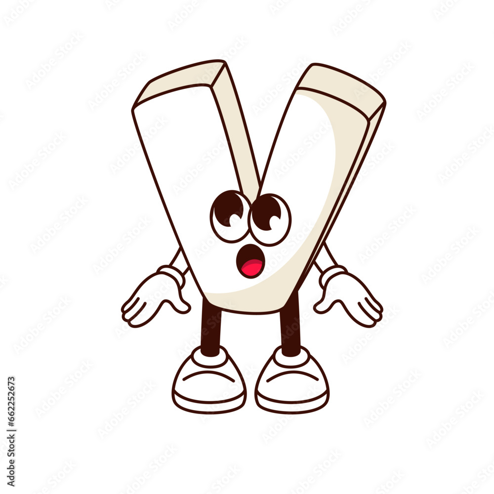 Groovy letter V character vector illustration. Cartoon isolated retro ...